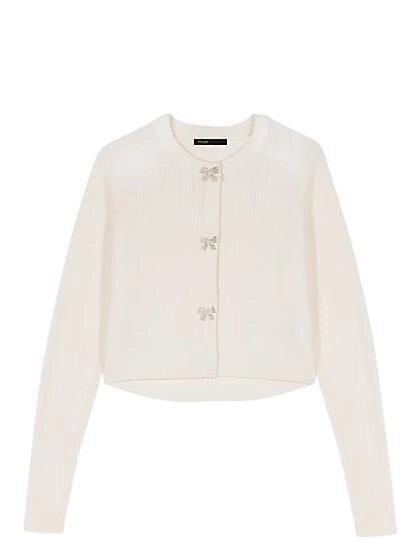 Maje Bow-button Round-neck Wool Cardigan - Ecru