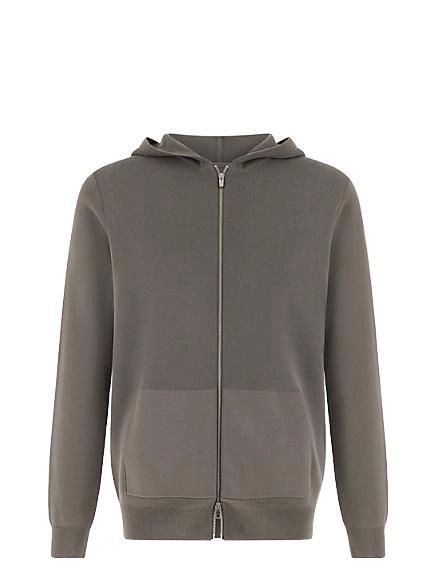 Boggi Milano Hooded Full Zip Cotton-blend Jumper - Mud