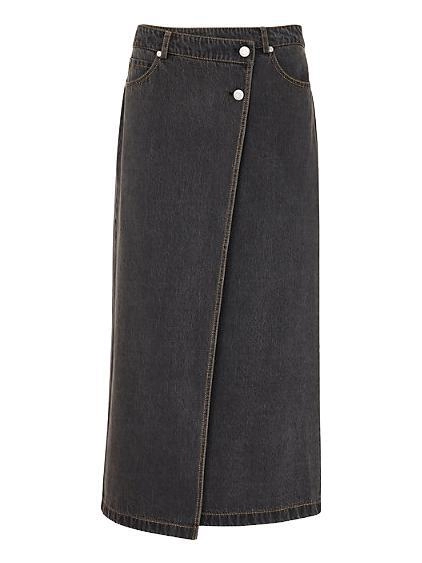 Whistles Wrap Denim Midi Skirt - Barely Black