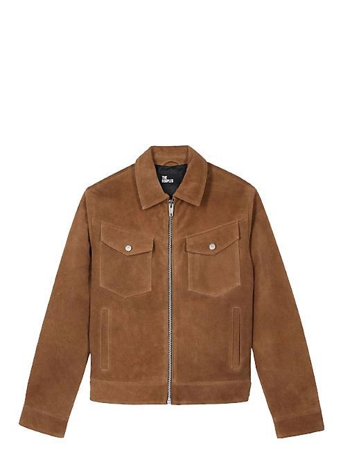 The Kooples Four-pocket Zip-up Suede Jacket - Camel