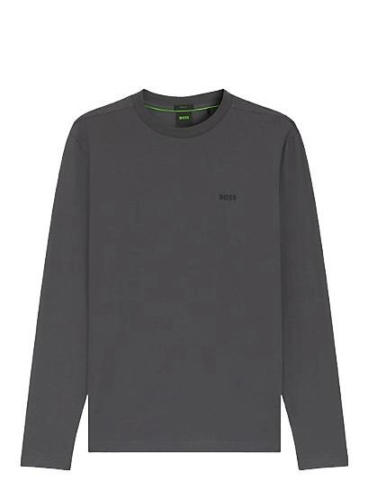 BOSS Brand-print Long-sleeved Stretch-cotton T-shirt - Open Grey