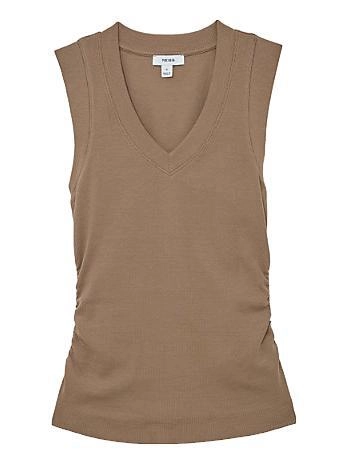 REISS Sandy V-neck Ribbed Stretch-cotton Vest - Neutral