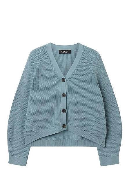 Whistles Ribbed Cotton V-neck Cardigan - Blue