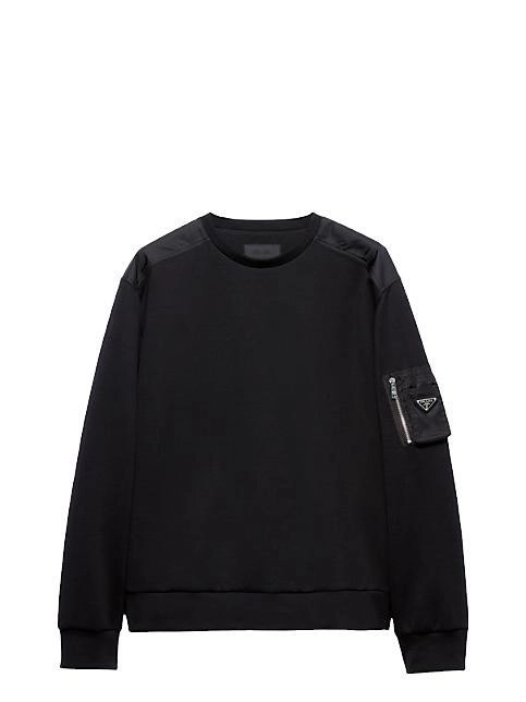 Prada Re-nylon Patch Crewneck Cotton-jersey Sweatshirt - Black