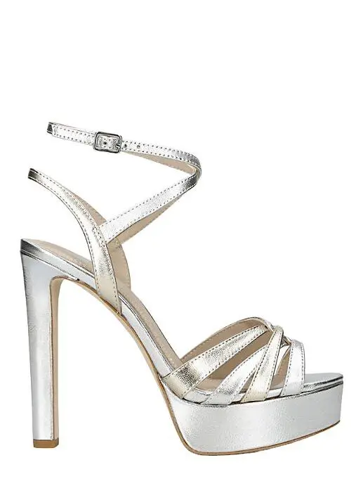 Paige Charlee Strappy Metallic Leather Platform Stilettos - Silver Com
