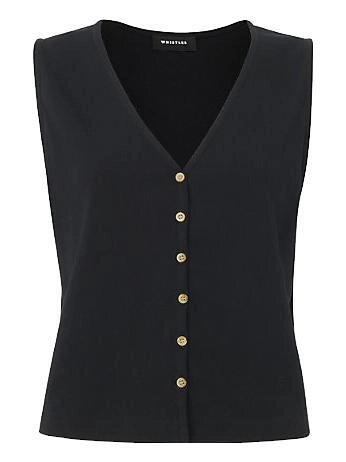 Whistles V-neck Ribbed-knit Stretch-cotton Tank Top - Black
