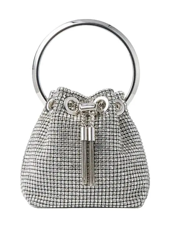 JIMMY CHOO Bon Bon Micro Crystal-embellished Mesh Bag - Silver