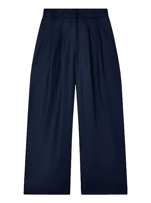 Whistles Hopsack Wide-leg Trousers - Navy