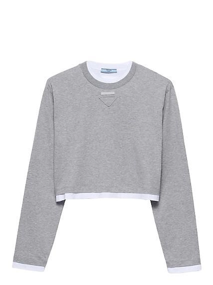 Prada Long Sleeve Cotton Jersey T-shirt - Grey