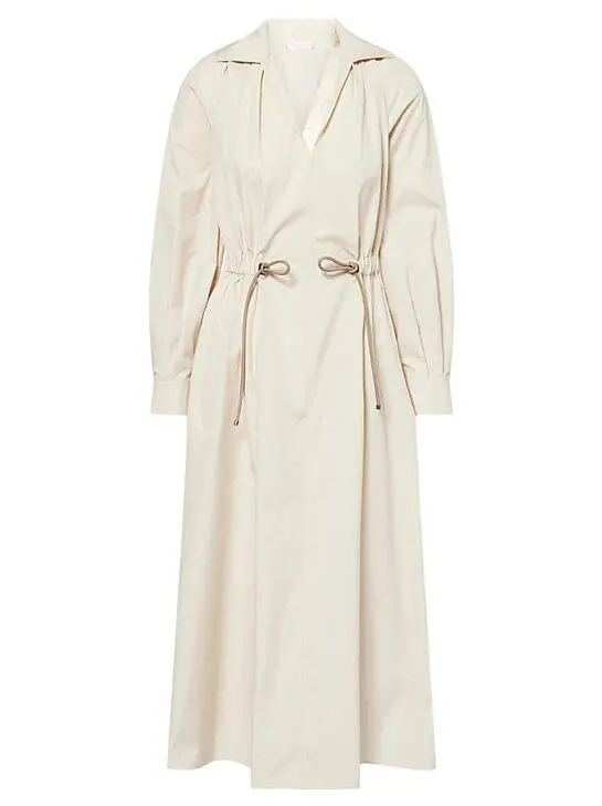Max Mara Collared Drawstring Waist Midi Dress - Beige