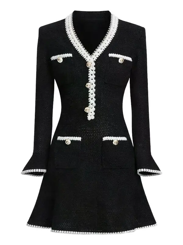 SELF-PORTRAIT Knitted A-line Mini Dress - Black