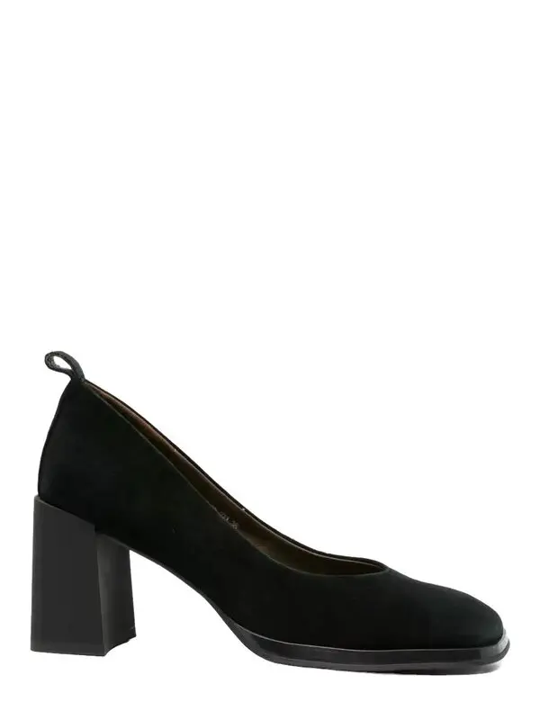 LINDA BAUMANN Suede Square Toe Block Heel Pumps - Black