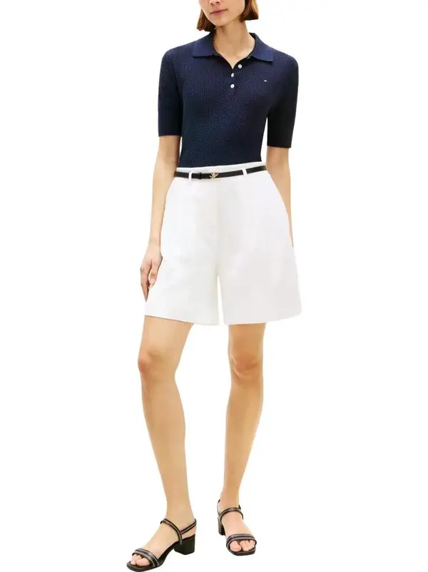Tommy Hilfiger Textured Knit Short-sleeve Polo Top - Blue