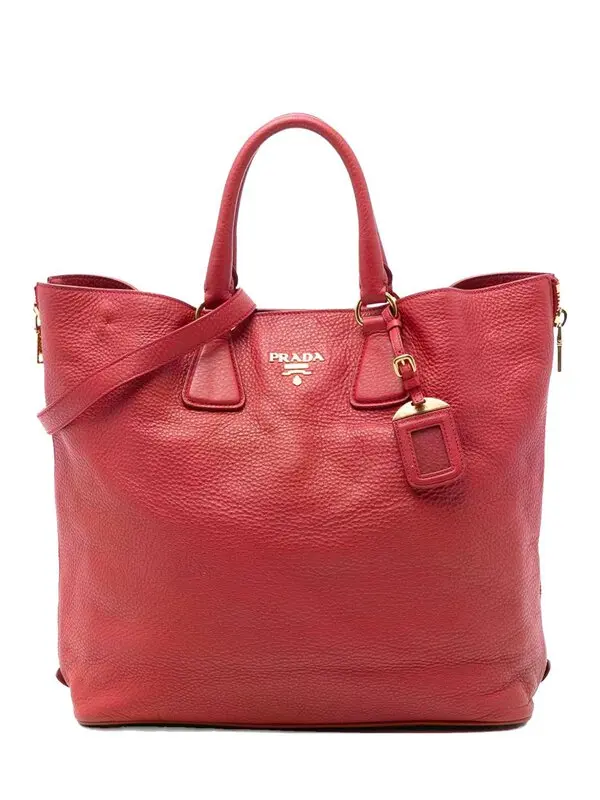 Prada 2021-2026 Vitello Daino Side Zip Shopper Tote Satchel - Red
