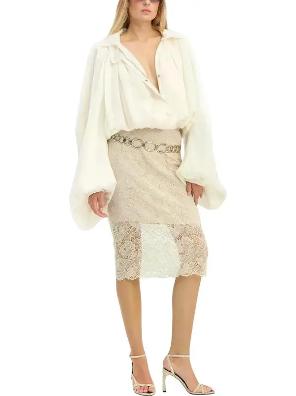 ROTATE BY BIRGER CHRISTENSEN Lace Midi Skirt - Neutrals