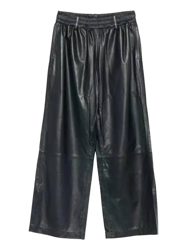 UTZON Elasticated Waist Leather Trousers - Black