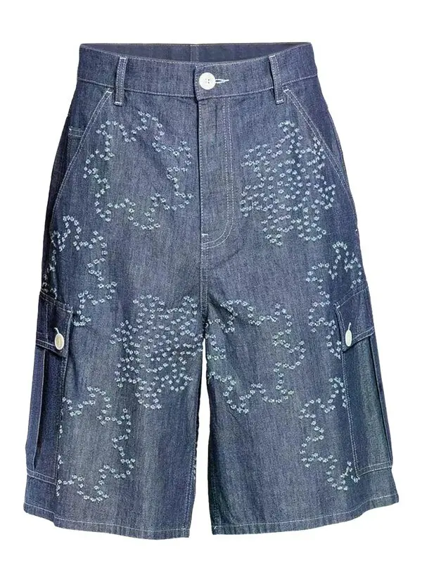 Marni Embroidered Denim Cargo Shorts - Blue