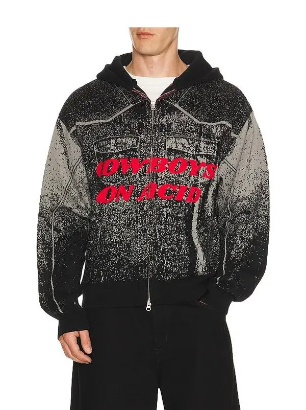 PLEASURES Acid Cowboy Knitted Hoodie In . Also - Black