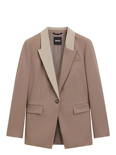 BOSS Colour-block Lapel Single-breasted Virgin-wool Blazer - Open Brown
