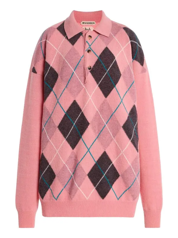 JW Anderson X Pringle Of Scotland Argyle Wool Polo Sweater - Pink