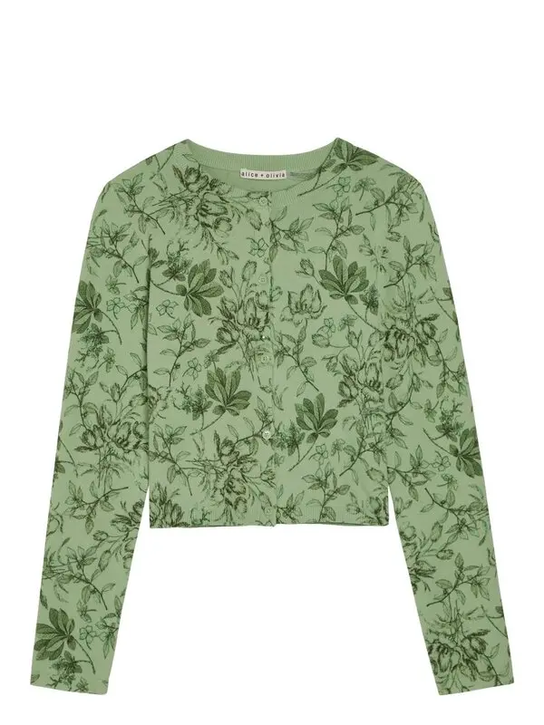 Alice + Olivia Carson Floral Cropped Cotton-blend Cardigan - Green