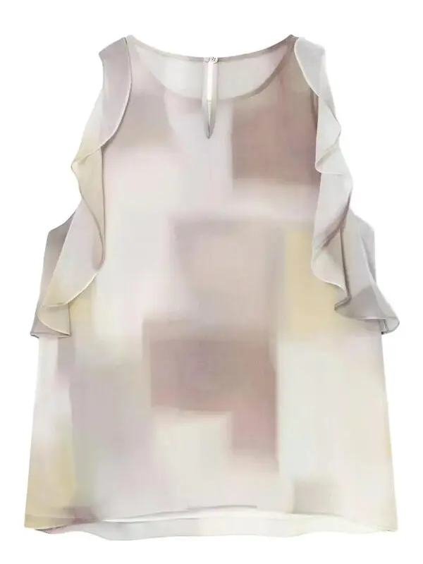 Armani Exchange Ruffled-details Abstract-print Blouse - Neutrals