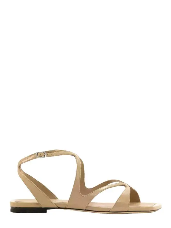 JIMMY CHOO Ayla Nappa Leather Flat Sandals - Neutrals