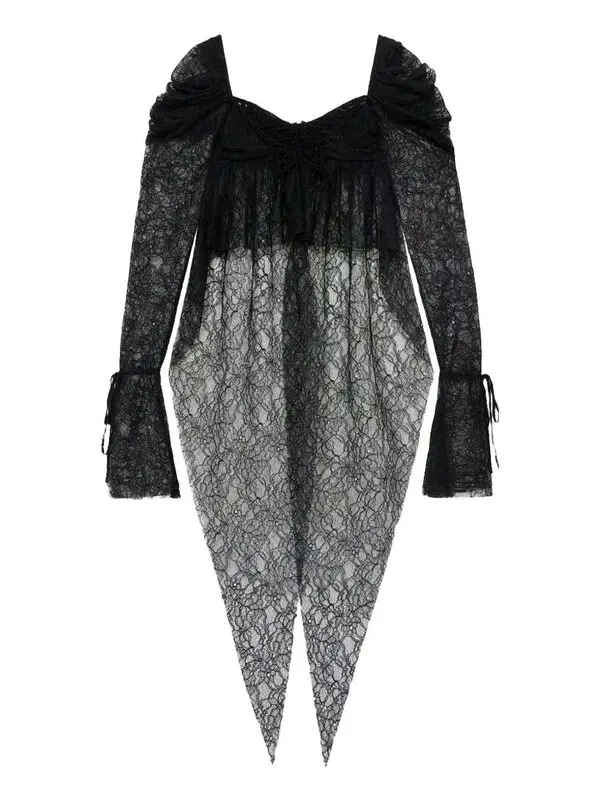 Blumarine Lace Blouse With Tie Detail - Black