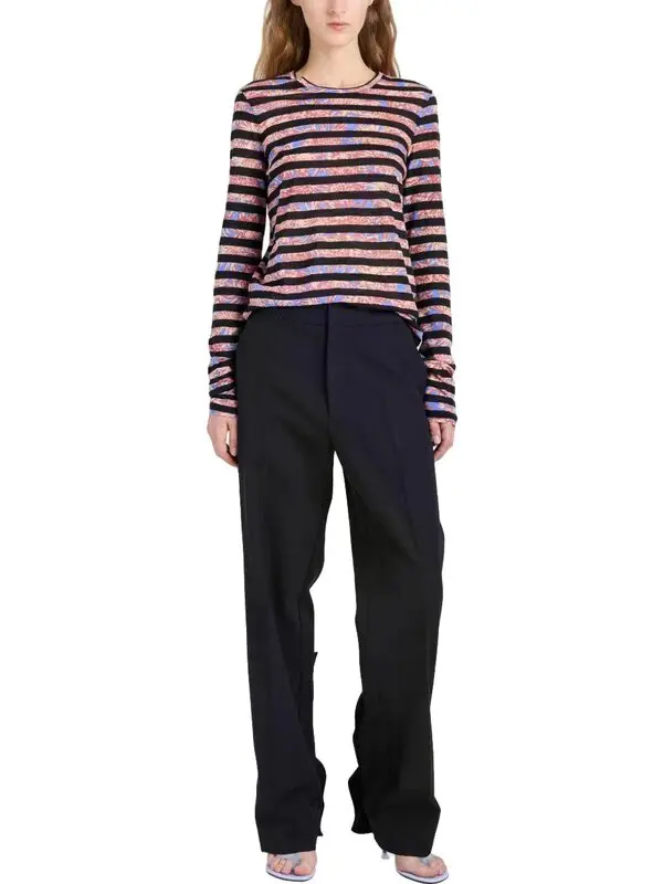 Proenza Schouler Mia Printed Striped Long Sleeve Top - Black