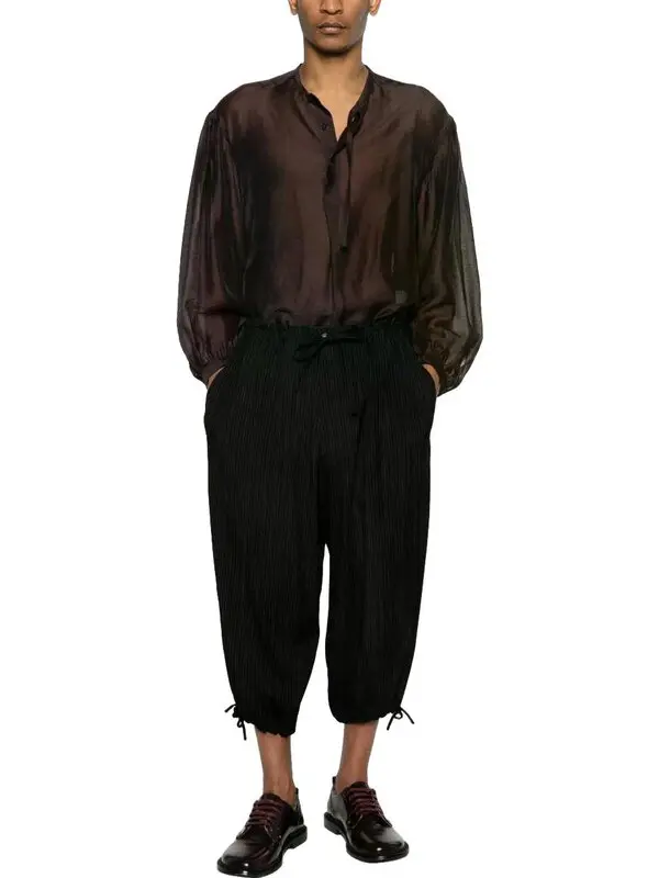 Yohji Yamamoto Striped Drawstring Trousers - Black