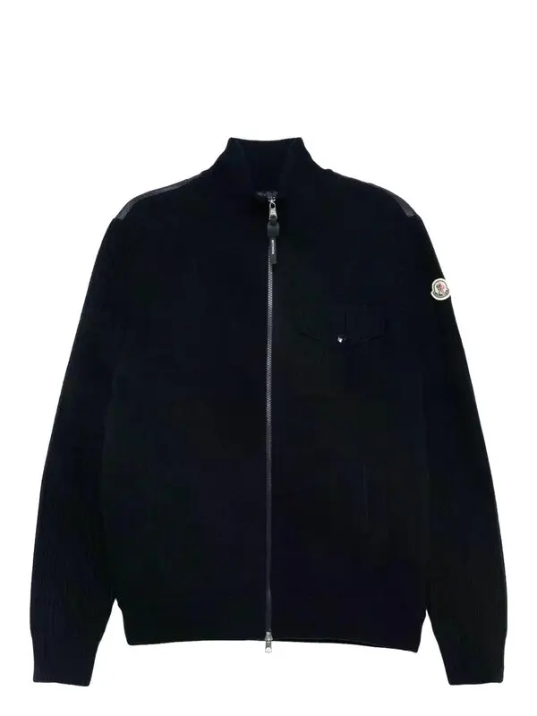 Moncler Wool-cashmere Blend Zip-up Cardigan With Down Panelling - Blue