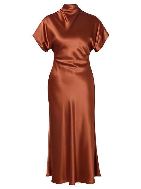 MALINA Alivia Satin Maxi Dress - Rust
