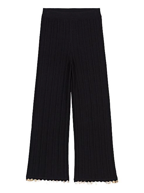 Maje Charm-embellished Knitted Cotton-blend Trousers - Black