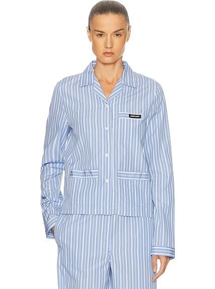 Miu Miu Striped Cotton Poplin Shirt - Celeste