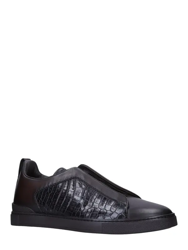 Zegna Crocodile Leather Triple Stitch Sneakers - Brown
