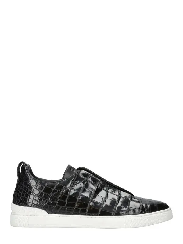 Zegna Crocodile Leather Triple Stitch Sneakers - Black