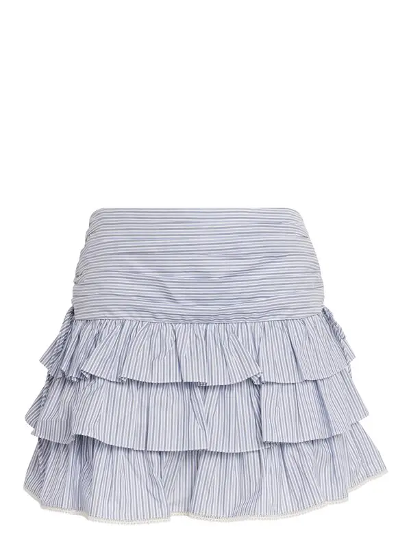Sandro Striped Cotton Ruffle Mini Skirt - Blue