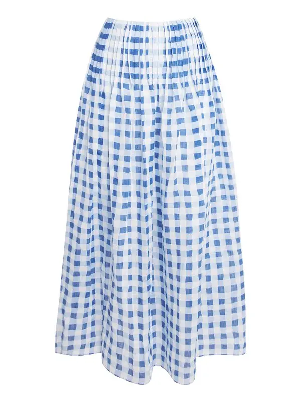 Sandro Linen-blend Gingham Maxi Skirt - Blue