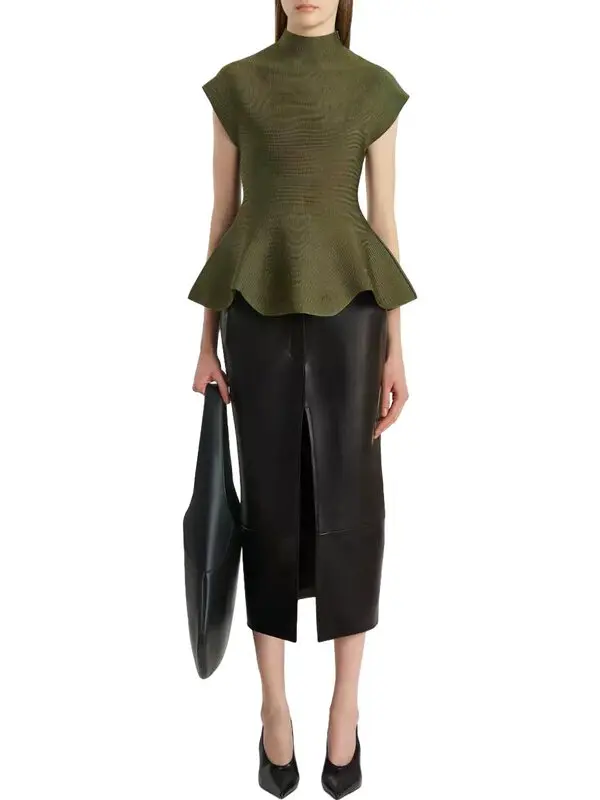 Khaite Nappa Lambskin Tapered Skirt With Front Slit - Black