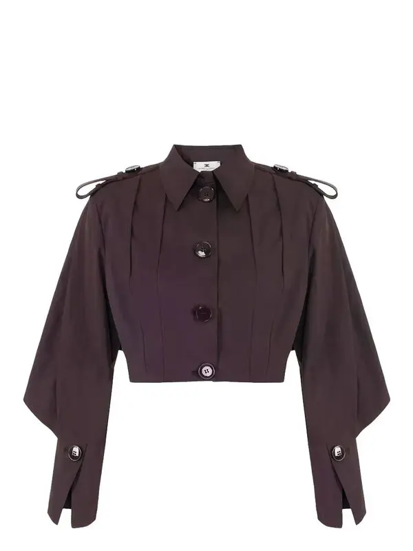 Elisabetta Franchi Cropped Technical Cotton Jacket With Cape Sleeves - Brown
