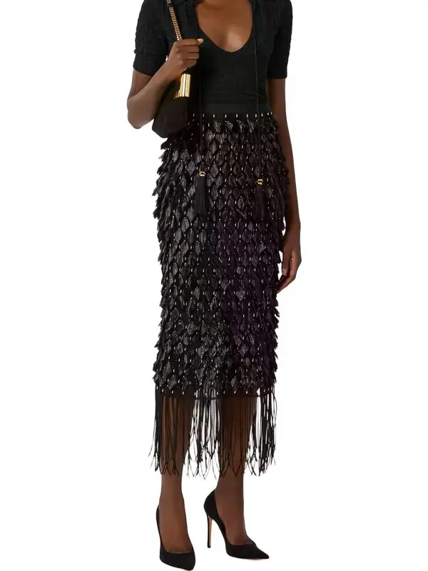 Elisabetta Franchi Short-sleeved Knit Top With Tassels - Black