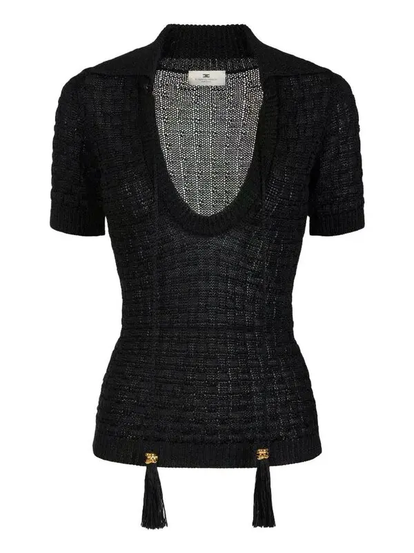 Elisabetta Franchi Short-sleeved Knit Top With Tassels - Black