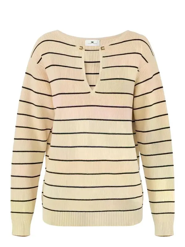 Elisabetta Franchi Striped V-cut Knit Pullover - Neutrals