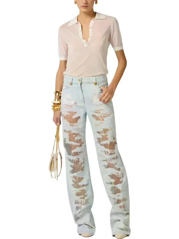 Elisabetta Franchi Low-waist Palazzo Leg Jeans With Devoré Finish - Blue