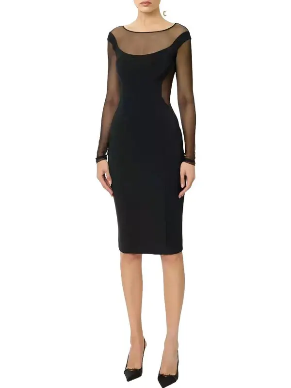 Elisabetta Franchi Sheer Insert Midi Dress - Black