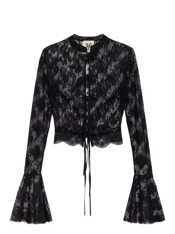 ANIYE BY Lace Cropped Blouse With Flared Sleeves And Scalloped Trims - Black