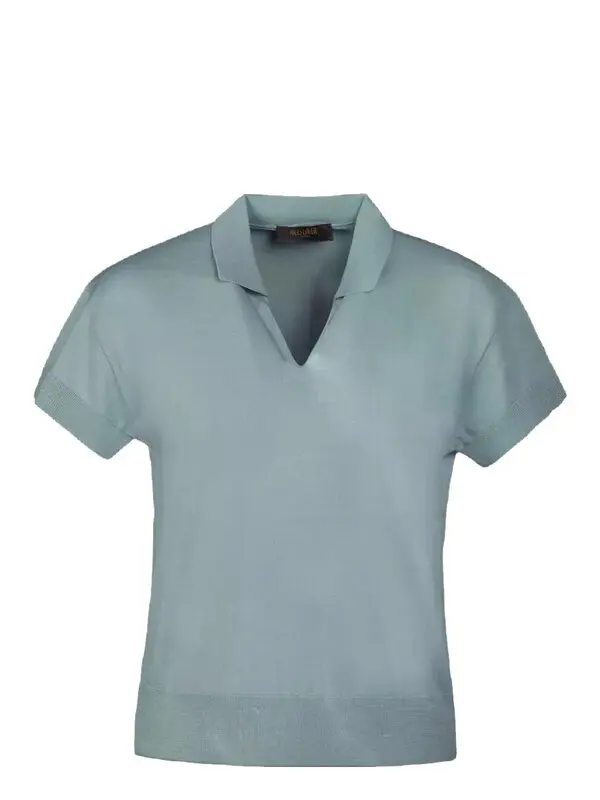 MOORER V-neck Knit Polo - Blue