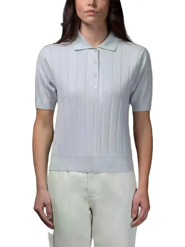 MOORER Ribbed Knit Polo Shirt - Blue