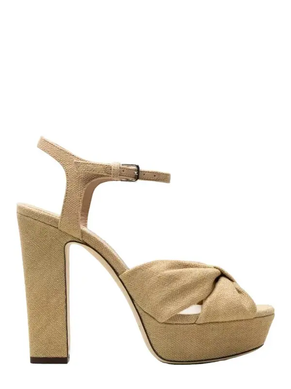 JIMMY CHOO Platform Heel Sandals With Knotted Detail And Buckle Fastening - Neutrals