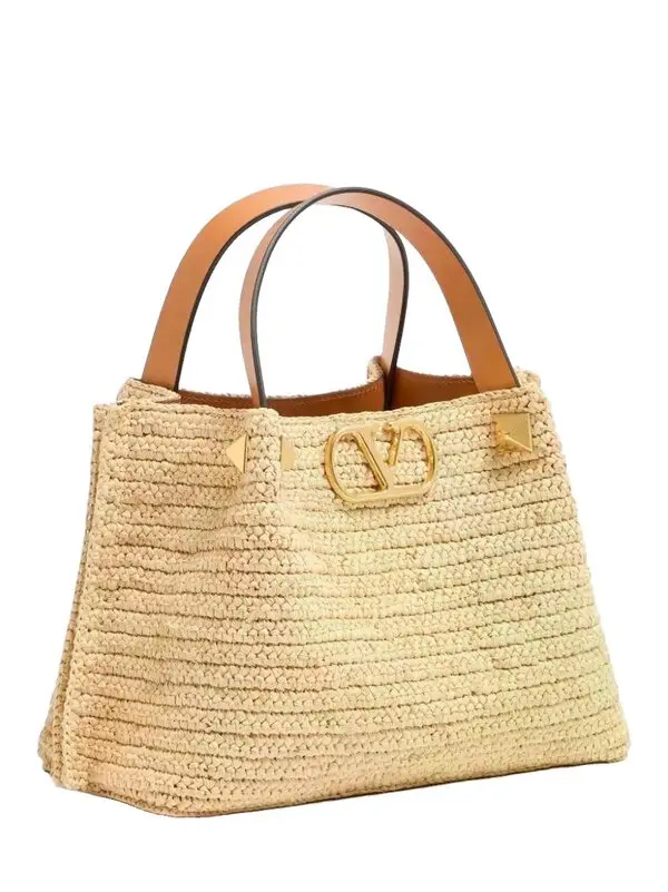 Valentino Garavani Logo-detail Raffia Tote Bag - Neutrals